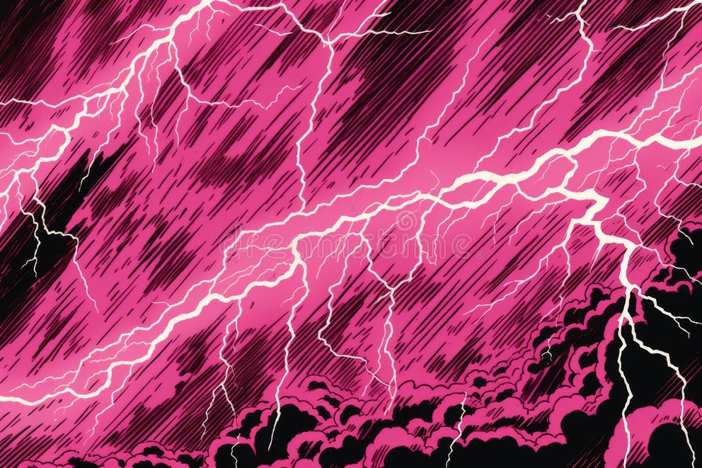 Stream of Red Lightning Strikes, Comic Book Pattern. Generative AI ...