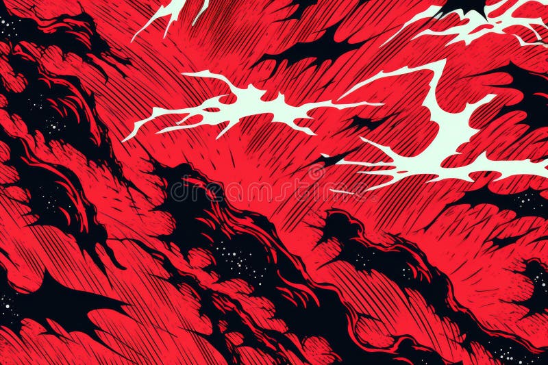 Stream of Red Lightning Strikes, Comic Book Pattern. Generative AI ...