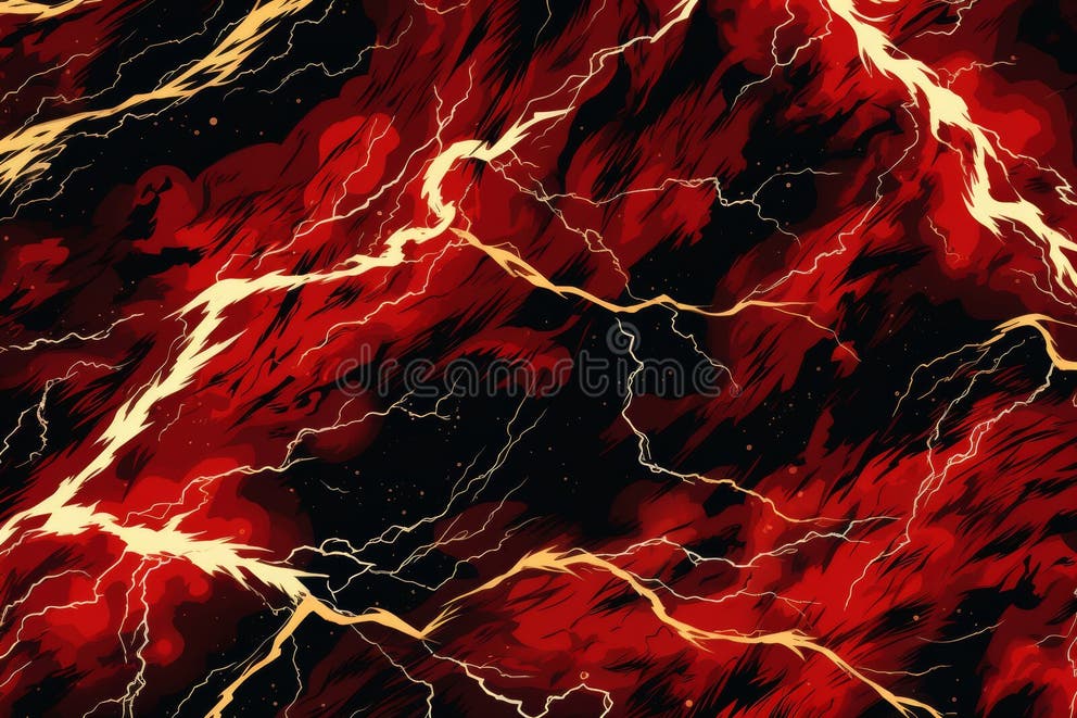 Stream of Red Lightning Strikes, Comic Book Pattern. Generative AI ...