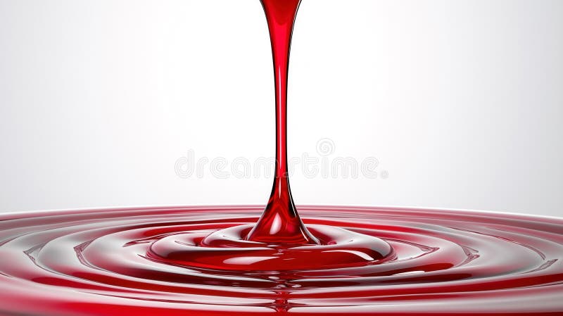 A Stream of Red Liquid Pouring Onto a Surface, Creating Ripples on ...