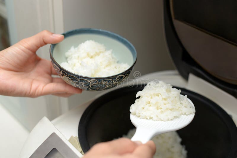 Stream Rice in Electric Rice Cooker Stock Image - Image of hand, japan ...