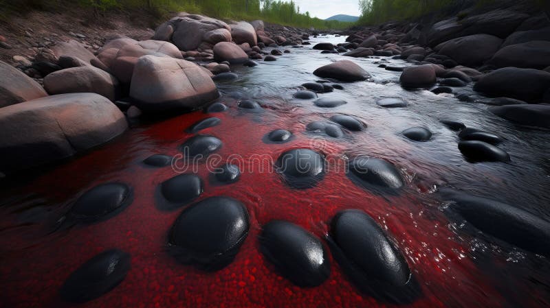 A Stream with Rocks and Red Water Running through the Stream Stock ...
