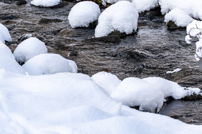 A Stream with Rocks and Snow Stock Photo - Image of landscape, stream ...