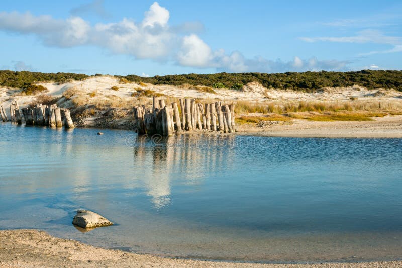 Stream Running through Dunes To Waterfront with Old Post Sand Dune ...