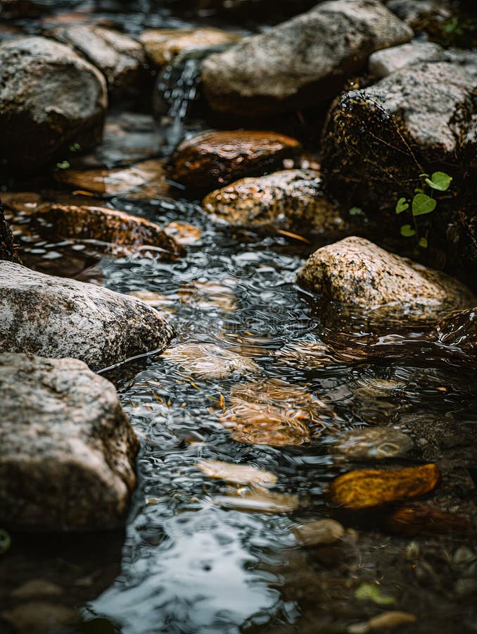 A Stream Running through a Forest Filled with Trees Stock Image - Image ...