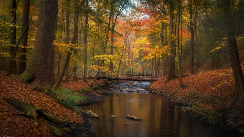 A Stream Running through a Forest Filled with Trees. AI Generative ...