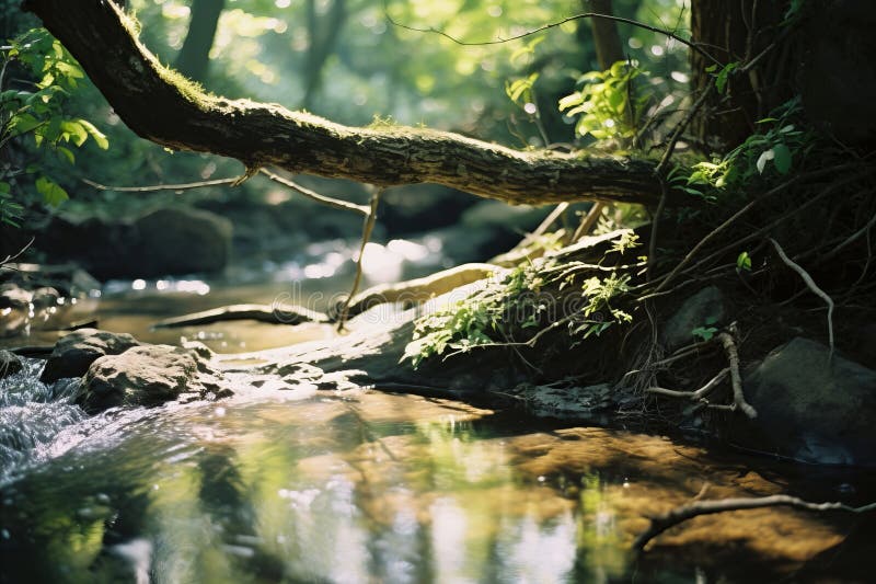 A Stream Running through a Forest with Rocks and Trees Stock ...