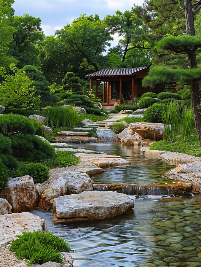 A Stream Running through a Forest Filled with Trees Stock Image - Image ...
