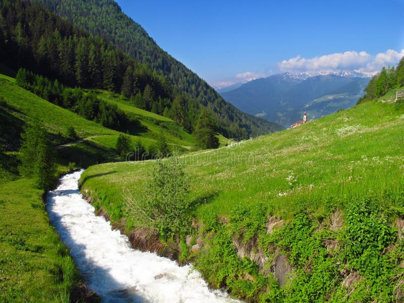 Stream Running through Green Valley Alps Spring Summer Stock Image ...