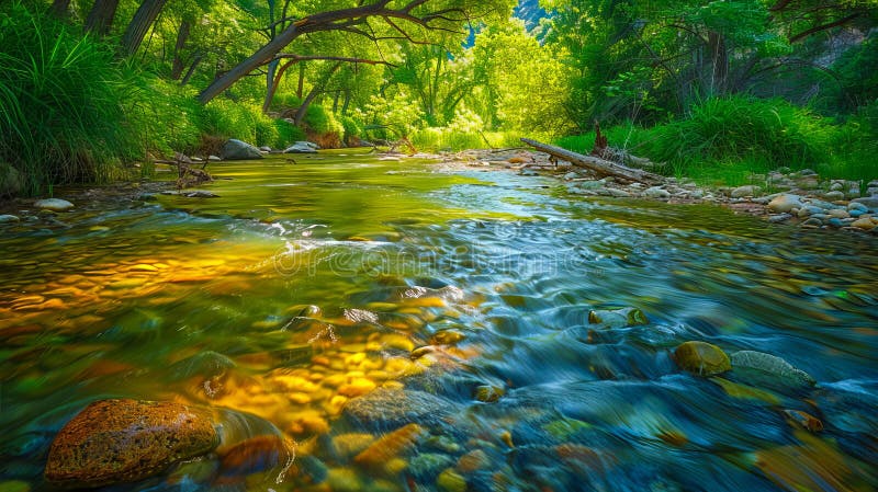 A Stream Running through a Forest Filled with Trees Stock Image - Image ...