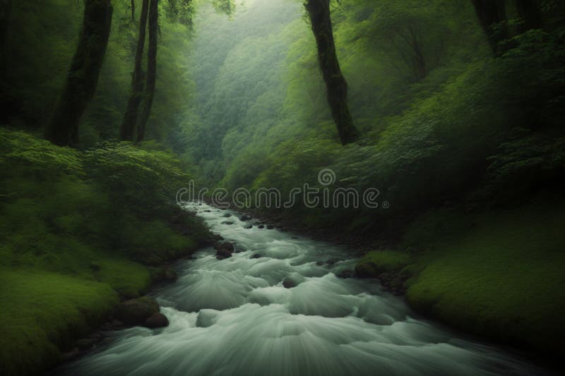 A Stream Running through a Lush Green Forest. Generative AI Stock ...