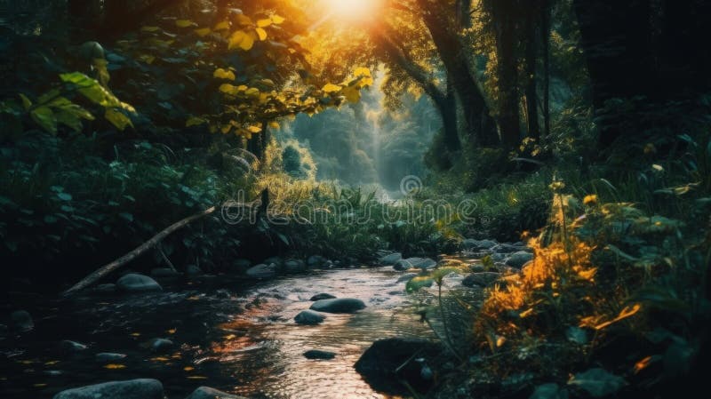 A Stream Running through a Lush Green Forest. Generative AI Image ...