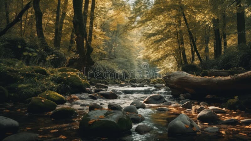 A Stream Running through a Lush Green Forest. Generative AI Image ...