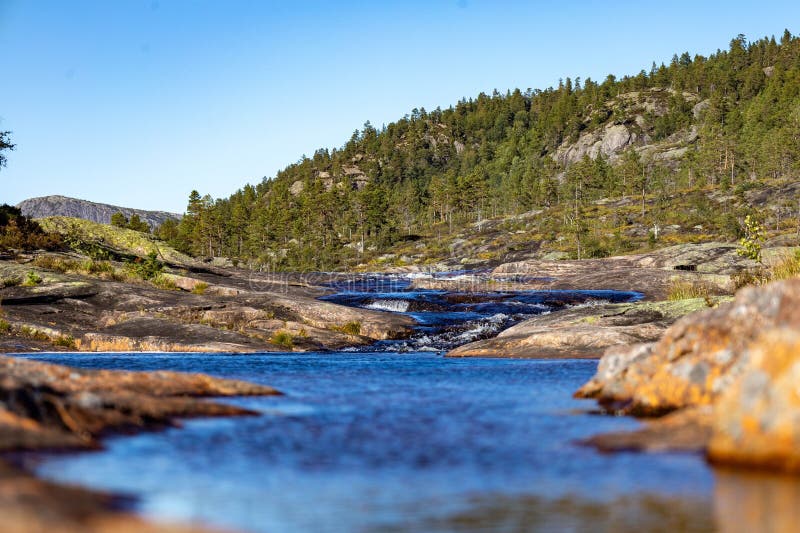 Serene Forest Stream Tranquil Waterfall Rockscape Stock Photos - Free ...