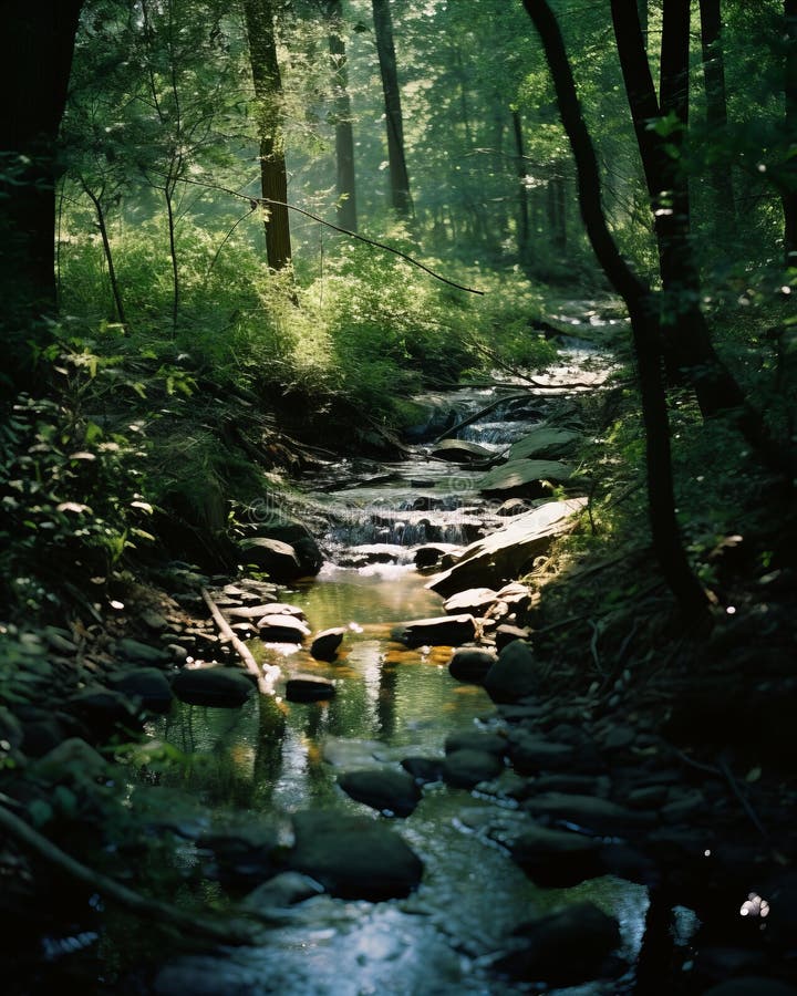 A Stream Running through a Wooded Area Stock Illustration ...
