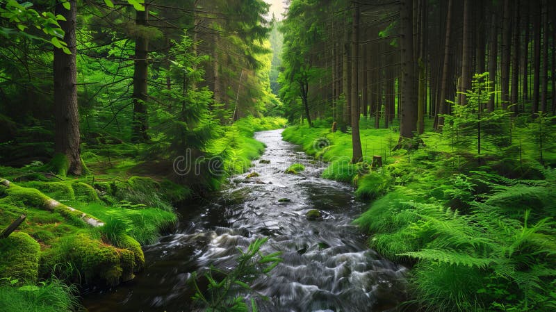 A Stream Runs through a Lush Green Forest Stock Photo - Image of biome ...