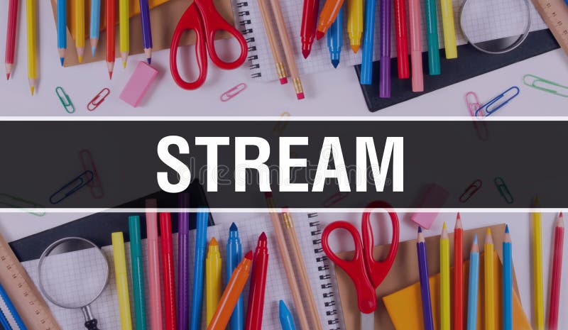STREAM with School Supplies on Blackboard Background. STREAM Text on ...