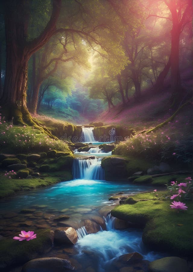 Enchanted Waterfalls Stock Illustrations – 322 Enchanted Waterfalls ...