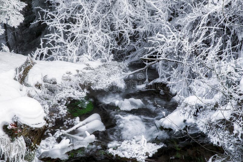 Snowy Winter Country Stream Stock Photo - Image of lake, meditate: 18628666