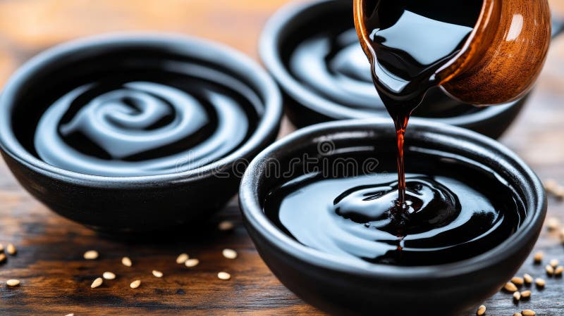 A Stream of Soy Sauce Flows Effortlessly into a Small Dish, Showcasing ...