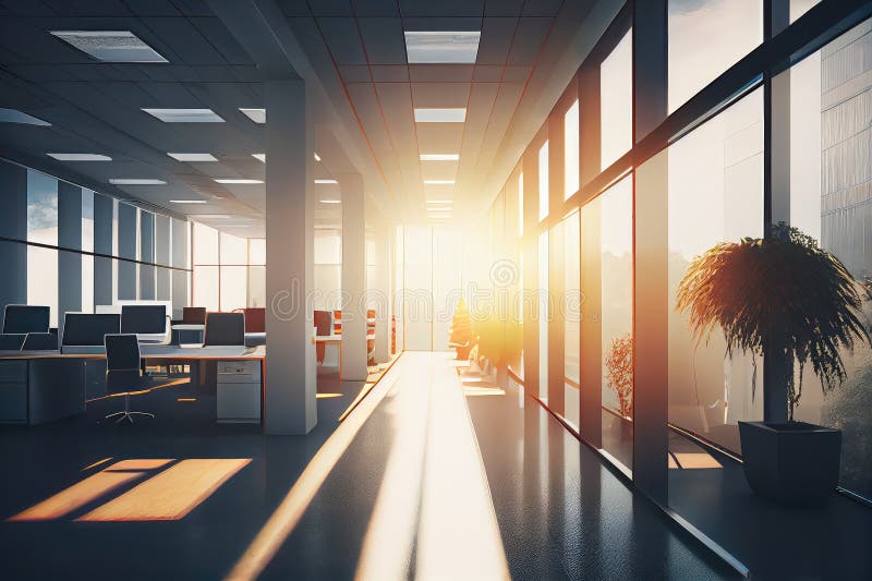 Stream of Sunlight Illuminating Empty Open Space Office, Creating a ...