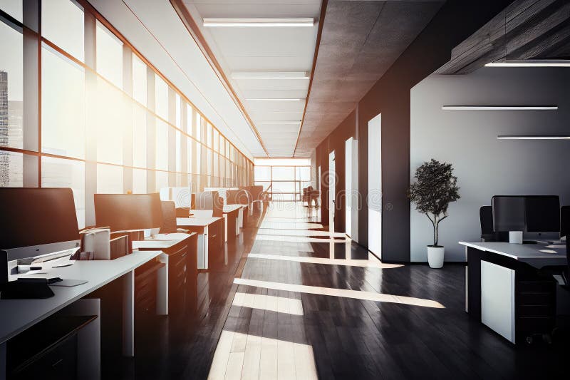 Stream of Sunlight Illuminating Empty Open Space Office, Creating a ...