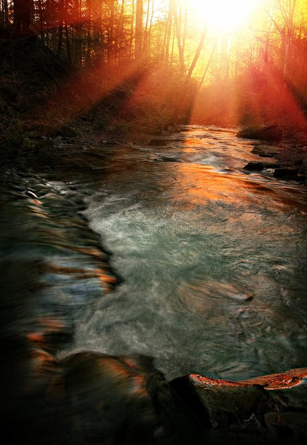 Stream in sunset stock image. Image of sunlight, urban - 17888209