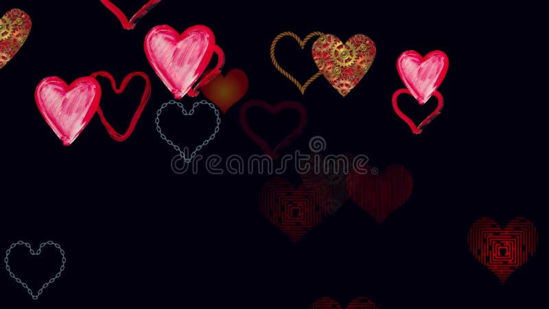 Stream of Various Types of Hearts Moving Onwards, Seamless Loop Stock ...