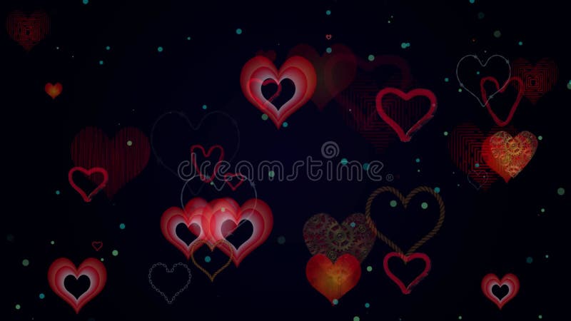 Stream of Various Types of Hearts Moving Out and Rearward and ...