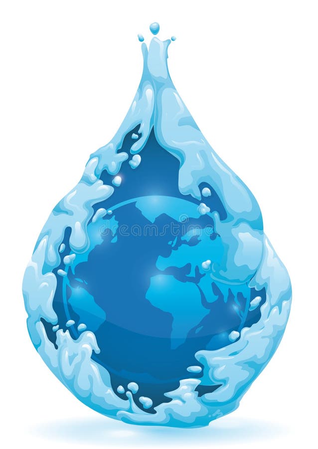 Stream of Water with Drop Shape Covering a Blue Globe, Vector ...