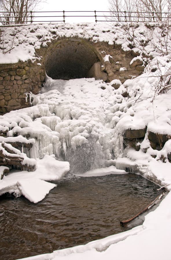 Stream Water Flow Arch Waterfall Ice Frozen Winter Stock Image - Image ...