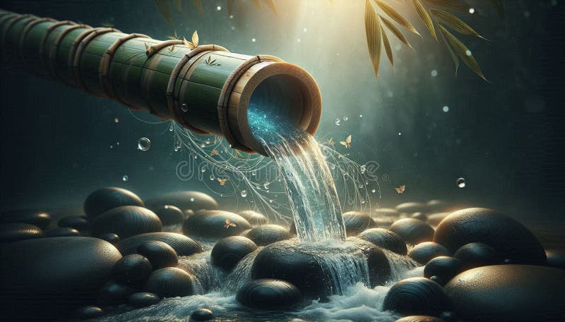 A Stream of Water Flowing Out of Bamboo Tube Stock Illustration ...