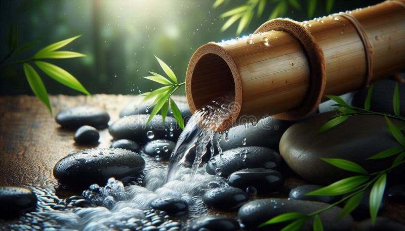 A Stream of Water Flowing Out of Bamboo Tube Stock Illustration ...