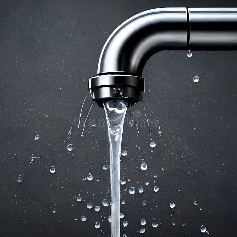 Stream of Water Flowing Steadily from Silver Faucet Against a Black ...