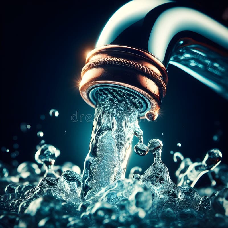 Stream of Water Flowing Steadily from Silver Faucet Against a Black ...