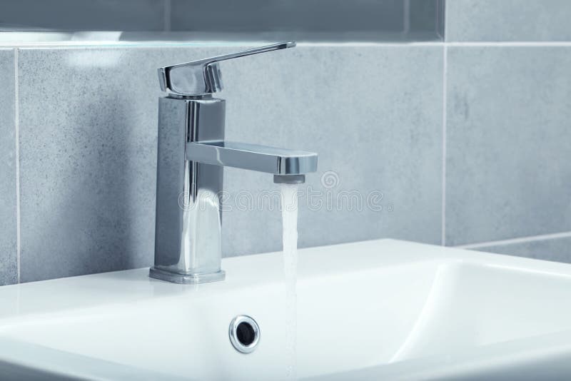 Stream of Water Flowing from Tap in Bathroom Stock Photo - Image of ...