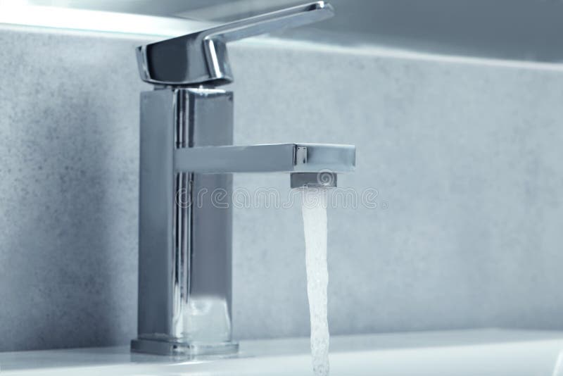 Stream of Water Flowing from Tap in Bathroom Stock Image - Image of ...