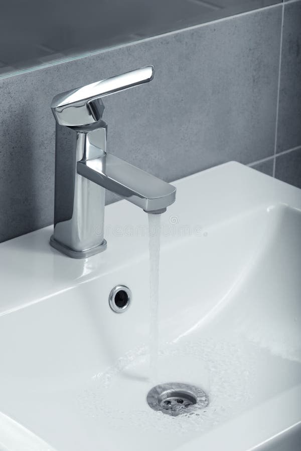 Stream Of Water Flowing From Tap In Bathroom Stock Image Image Of
