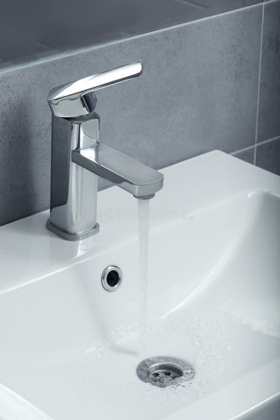 Stream of Water Flowing from Tap in Bathroom Stock Image - Image of ...