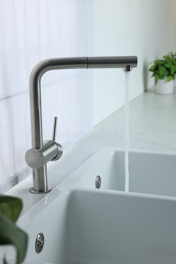 Stream of Water Flowing from Tap in Kitchen Stock Image - Image of ...