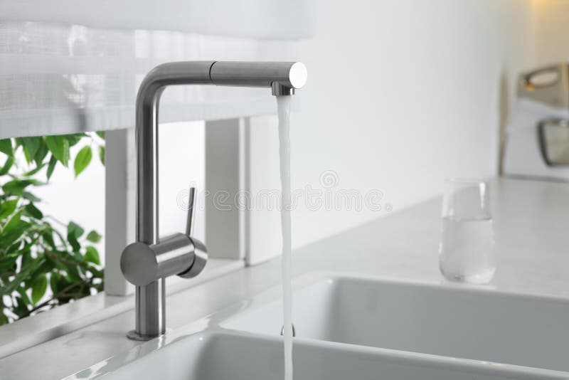 Stream of Water Flowing from Tap in Kitchen Stock Image - Image of ...