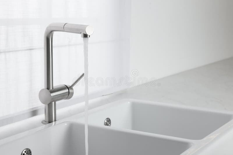 Stream of Water Flowing from Tap in Kitchen Stock Image - Image of ...
