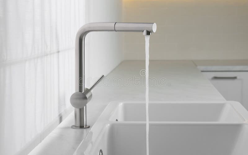 Stream of Water Flowing from Tap in Kitchen Stock Photo - Image of cool ...