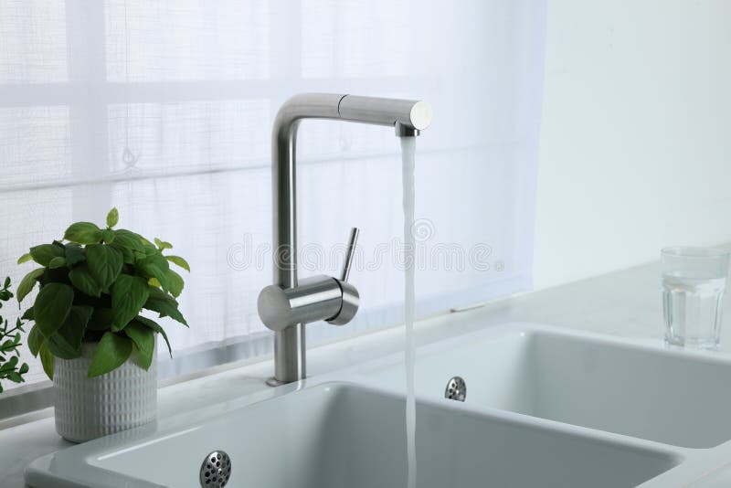 Stream of Water Flowing from Tap in Kitchen Stock Image - Image of ...