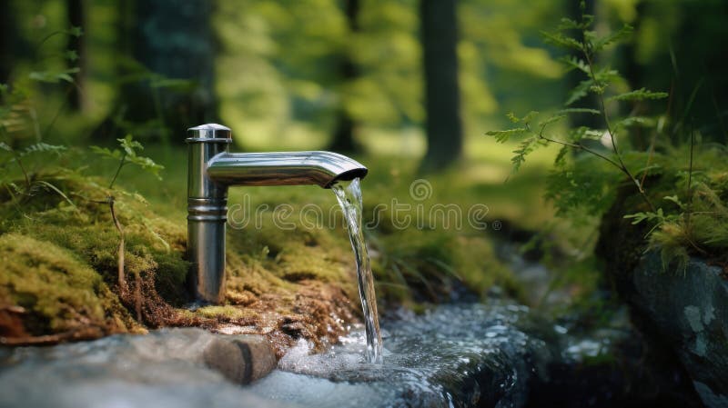 A Stream of Water Flows from a Faucet into Another Stream of Water in a ...