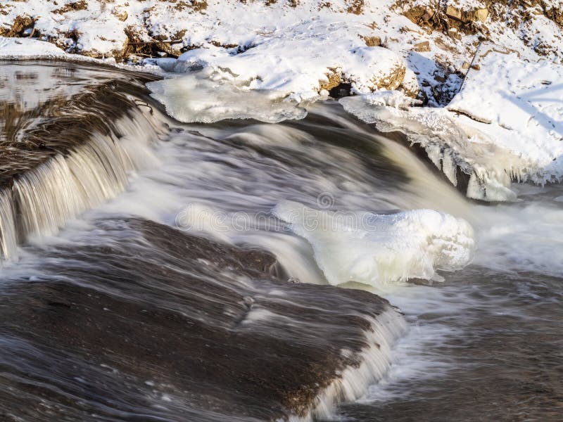 A Stream of Water Flows among Ice and Snow Stock Photo - Image of ...