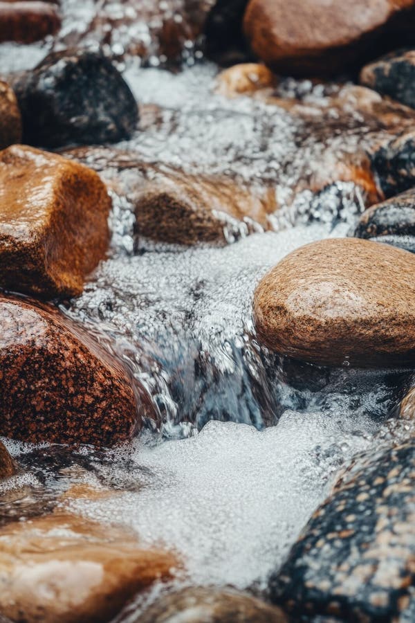 Stream of Water Flows between Large Rocks Stock Photo - Image of water ...