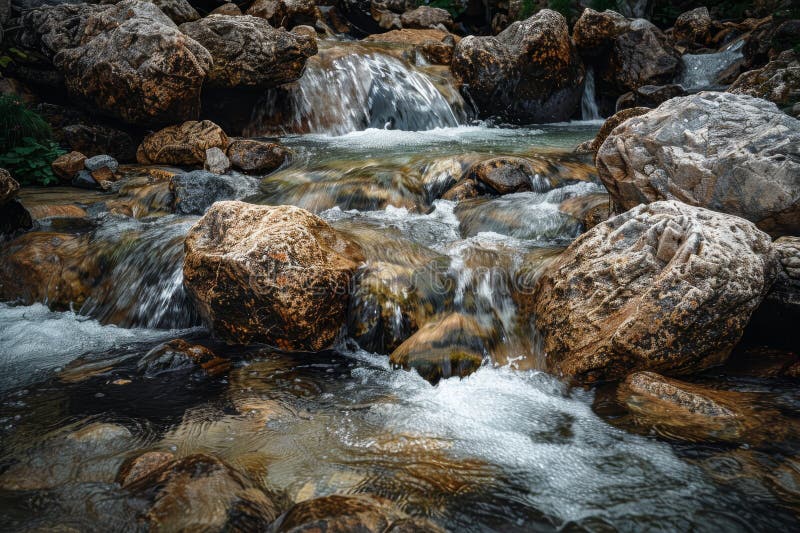 A Stream of Water Flows between Large Rocks Stock Image - Image of ...