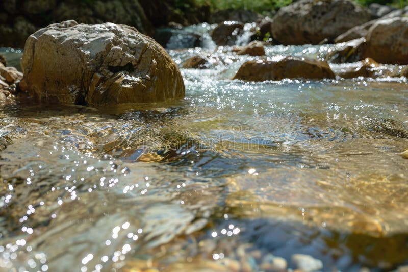 A Stream of Water Flows between Large Rocks Stock Photo - Image of wild ...
