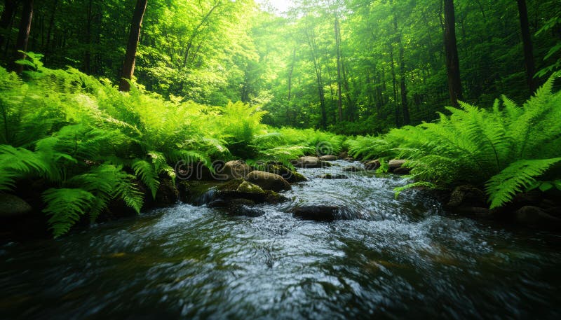 A Stream of Water Flows through a Lush Green Forest Stock Photo - Image ...